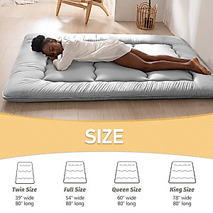 MAXYOYO Japanese Floor Mattress Futon Mattress, Thicken Daybed Futon Roll Up Guest Mattress Thicken Sleeping Pad Foldable Tatami Mat Floor Lounger Bed Couches and Sofas, Grey, Queen