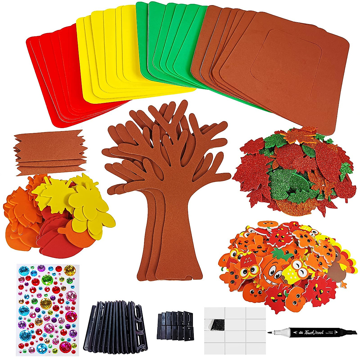 Winlyn 12 Sets Fall Craft Kits Fall Thanksgiving Picture Frame Decorations Art Sets Tree of Thanks Turkey Owl Smile Face Pumpkin Autumn Leaf Foam Stickers Arts and Crafts for Kids Party Activities