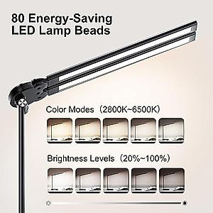 EMOBACO Desk Lamps for Home Office, Eye-Care LED Desk Lamp with USB Charging Port, Touch Control Table Lamp with Night Light Mode, 60 min Timer Desktop Lamp for College Dorm Room Bedroom