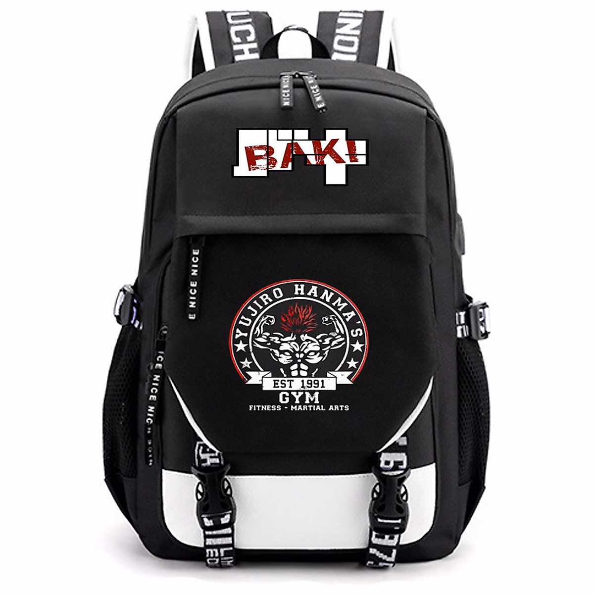 jupkem Jupkem Anime hanma baki Backpack Bag USB with Charging Port Student School Bag Laptop Cosplay for Boys Girls (black)