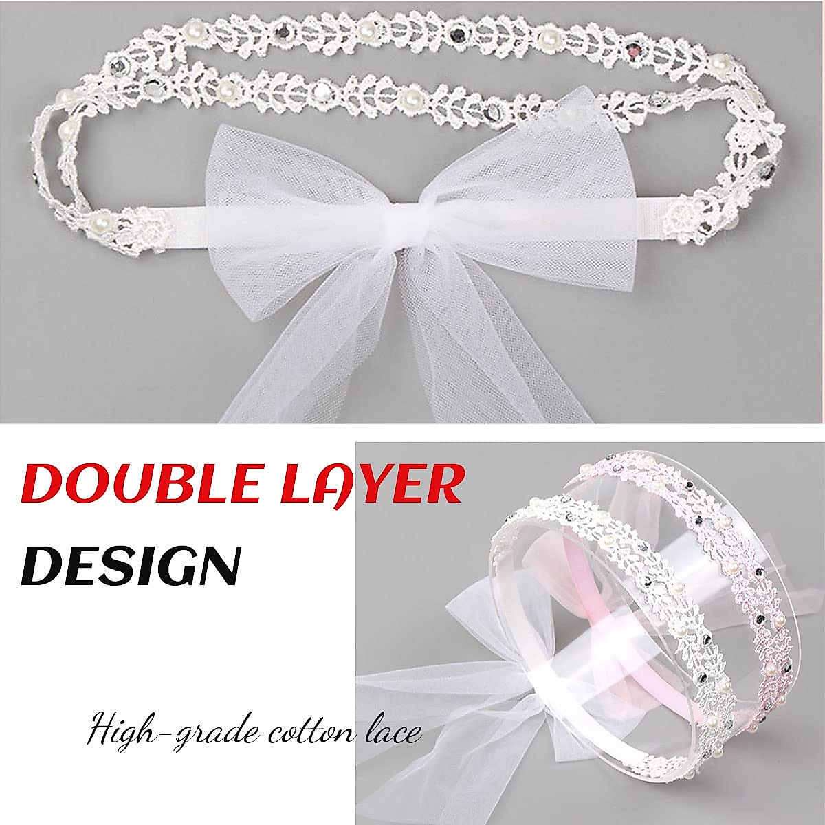 DANMY Baby Girl Super Elastic Headband,Cotton Lace Toddler Hair Band,Infant Soft Turban Hair Accessories Set