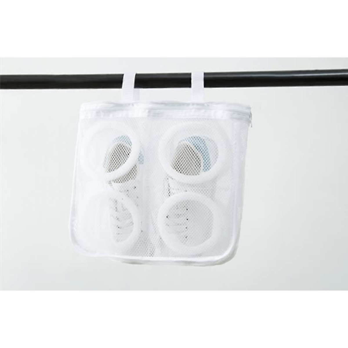 Reusable Zipper Net Shoes Wash Bag Gym Shoe Sneaker Trainers Dryer Bag Laundry Storage Organizer White Square