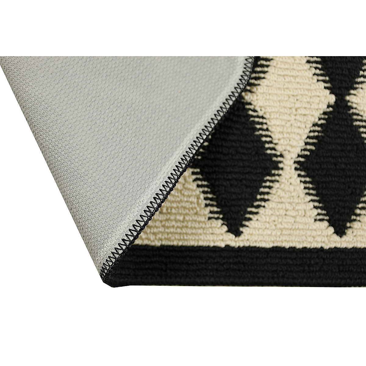 Marina Decoration Decor Luxury Non-Slip Rubber Backing Safety Ultra Water Absorbent Soft Woven Fluffy Runner Area Carpet Floor Mat Indoor Kitchen Rug, Black Pumice Geometric Design 2 Pieces Set