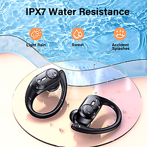Wireless Earbuds Bluetooth Headphones 70hrs Playback Ear Buds IPX7 Waterproof Wireless Charging Case & Dual Power Display Over-Ear Stereo Bass Earphones with Earhooks for Sports/Workout/Running