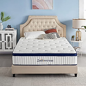Zeelovtress Queen Mattress, 12 Inch Cooling Gel Memory Foam Mattress with 5-Zone Pocket Coils, Hybrid Mattress Queen in a Box, Medium Firm Mattress