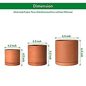 D'vine Dev Terracotta Pots for Plants, 4.2 Inch 5.3 Inch 6.5 Inch, Succulent Planter Pot with Drainage and Saucer, 40-A-T-1