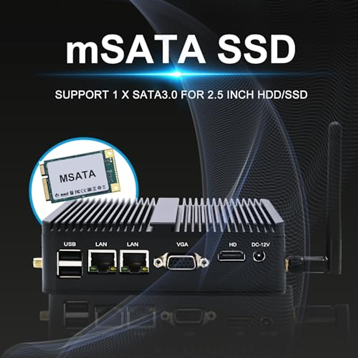 WEIDIAN Fanless Mini PC Industrial Win 11 Pro Celeron J4125 8GB RAM 128GB SSD, 2*COM RS232, 2*Gigabit LAN, 2*Displays HD VGA Small Desktop PC Computer for Industrial Business Office Auto Power On