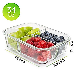 PrepNaturals glass food storage containers, meal prep container, bento box for lunch, dishwasher & microwave safe (multi-compartment)
