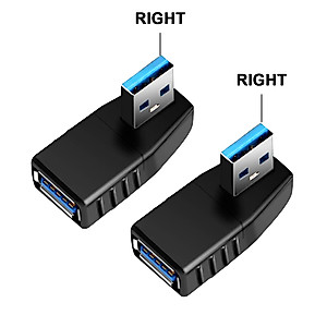 Oxsubor USB 3.0 Adapter 90 Degree Male to Female Coupler Connector Plug Left Right Up Down Angle (USB 3.0 Adapter Right 2PCS)