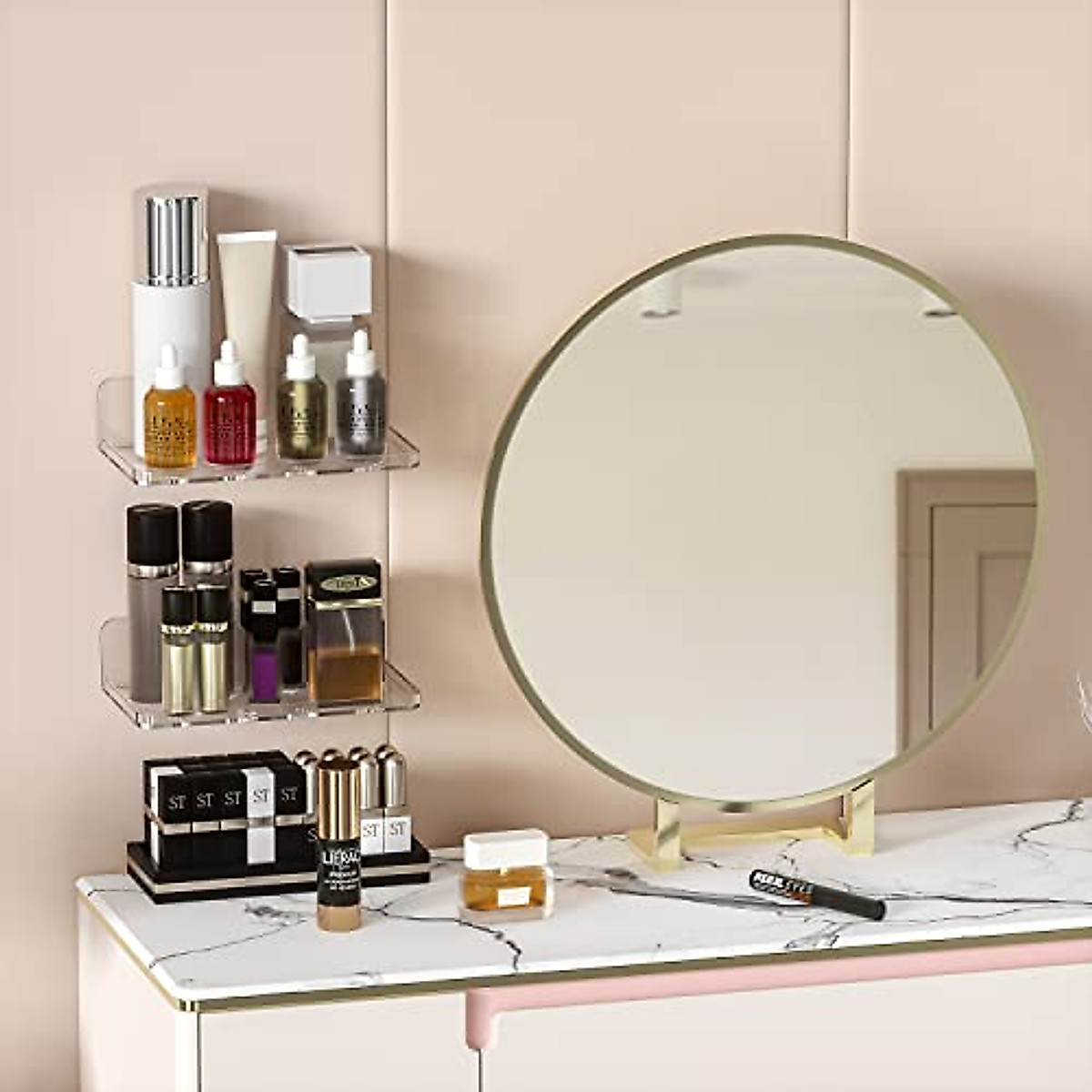 Wall Mount Floating Shelves for 2 Pcs Security Camera Shelf Mini Speaker Other Small Items in Bedroom Bathroom Kitchen Living Room Clear Mini Shelf Flexible Use for Wall Space(L)