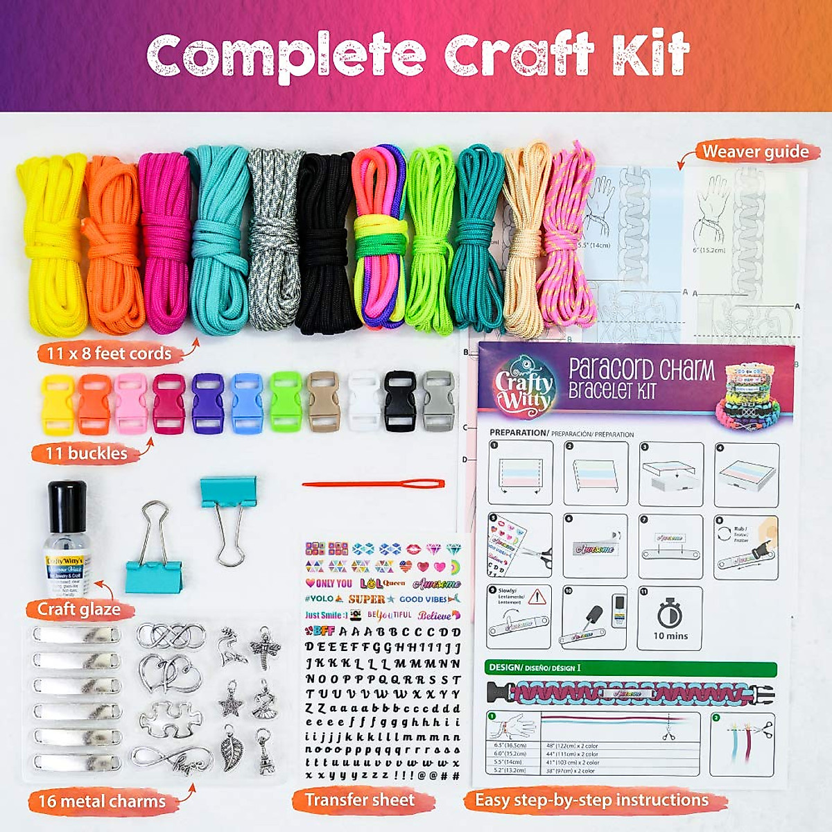 Paracord Bracelet Making Kit with Charms - Art & Craft Gift for Girls Age 8 9 10 11 12 & Teens 13 14 year old. Make Your Own Friendship & Fashion Jewelry for Birthday, Camp & Project Activity