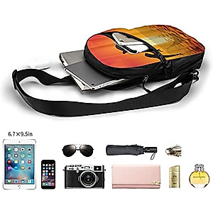 Chest Bag Dolphins Swimming in Sunset,Sling Bags Multipurpose Crossbody Shoulder Backpack Waterproof Travel Hiking