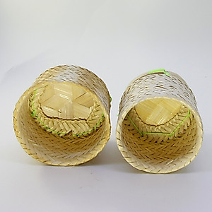 Thai Handmade Bamboo Sticky Rice Serving Basket Small Size 3" x 3.5"(Set 4 pcs)