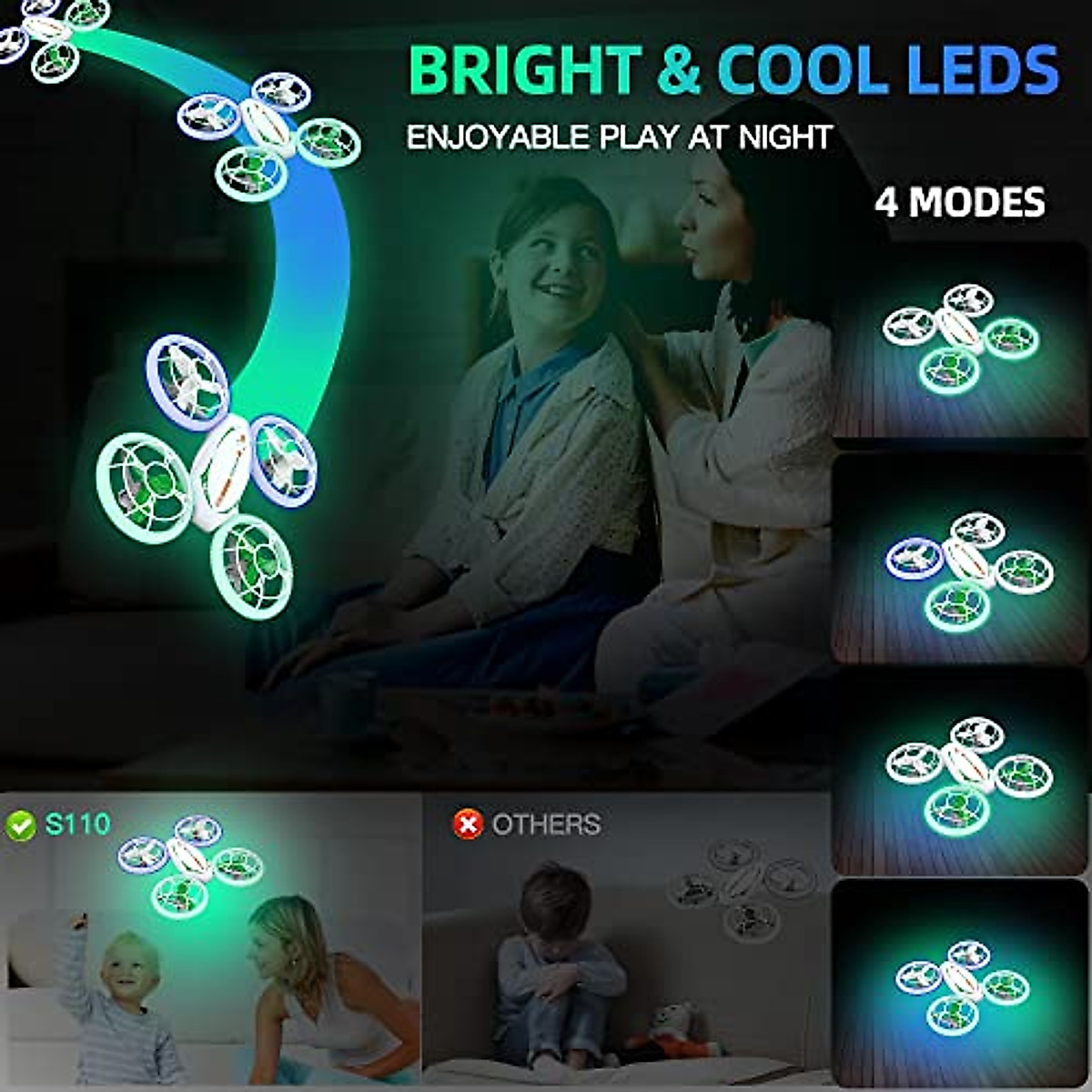 PATIKUIN Drones for Kids RC Mini Drone with LED Lights for over 8 years old Boys and Girls Beginners, RC Helicopter Quadcopter with Five Cool Light Effects, Auto Hovering, 3D Flip, Remote Control Headless Mode, Circumflight and Emergency Paddle Stop