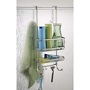 iDesign York Bathroom Over the Door Shower Caddy with Storage Baskets Shelves and Hooks for Shampoo, Conditioner, Soap, Silver