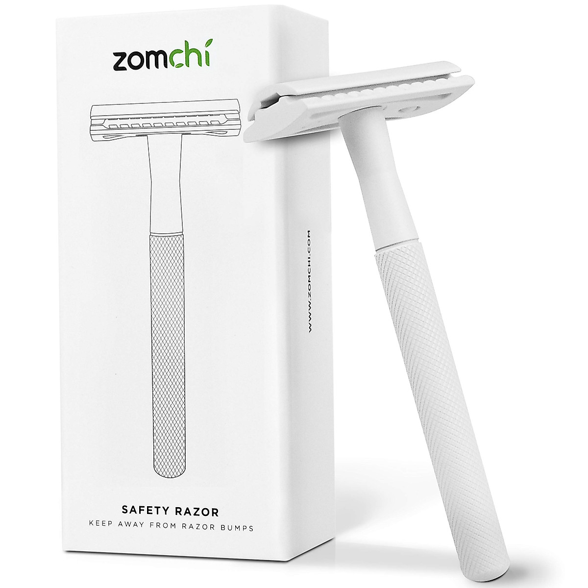 White Double Edge Safety Razor for Women and Men+ 50 Counts Saftey Blades for Shaving