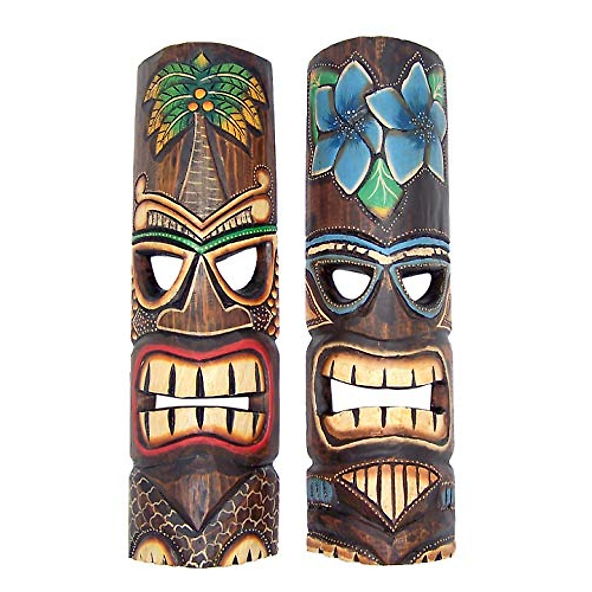 Polynesian Hawaiian Tiki Masks Set of 2 – Handcrafted Wall Decor