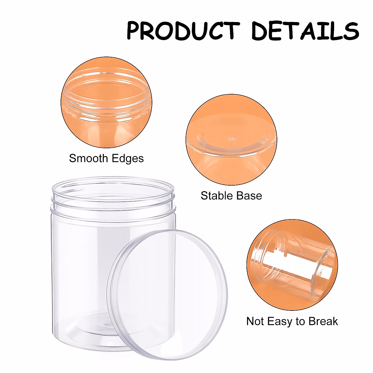 12 Pcs 16 oz Clear Plastic Jars with Ribbed Lids Wide Mouth Food Plastic Jars Airtight Paint Storage Containers for Beauty Products,Kitchen & Household Storage (Clear Lids)