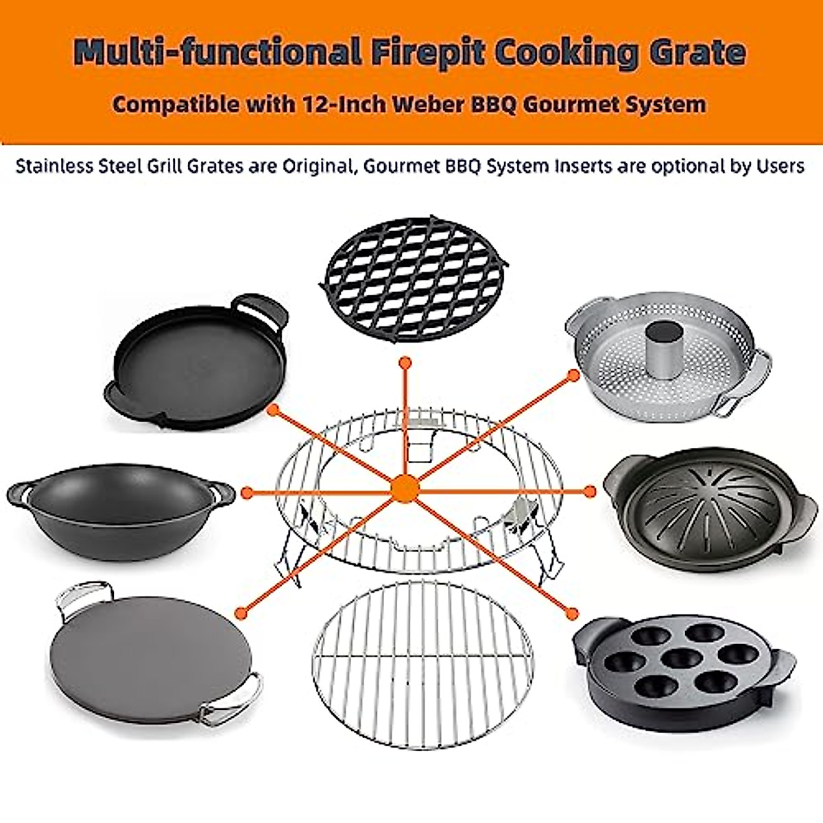 WINTRON Firepit Cooking Grate, 19.5" Stainless Steel Grill Grate for Solo Stove Bonfire Smokelss Firepit, BBQ Gourmet Sear System for Outdoor Camp Fire, Fire-Pit Accessory