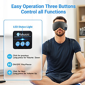 Bluetooth Sleep Eye Mask with Wireless Headphones Washable Sleep Headphones, Eye Cover Perfect for Side Sleeper, Yoga, Meditation, Insomnia, Best Gift and Travel Essentials (Grey)