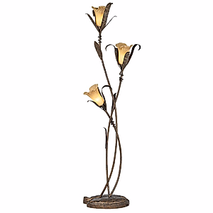 Franklin Iron Works Rustic Farmhouse Sculptural Floor Lamp Standing 68 1/4" Tall Bronze Gold 3-Light Amber Glass Intertwined Lily Flower Shade for Living Room Reading Bedroom Office House Home