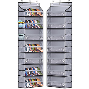 KIMBORA 7 Tier Hat Rack for Baseball Caps, Over Door Baseball Hat Organizer Hold 80 Hat Storage for Closet/Wall with 14 Side Mesh Pockets Cap Holder (Gray)
