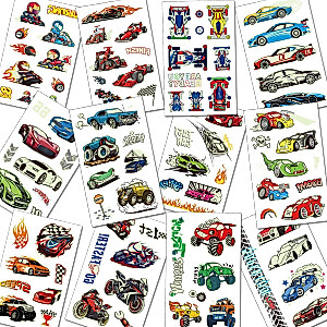 Ukicra Luminous Racing tattoo stickers,12 Sheets Race Car Temporary Tattoos for Kids,Waterproof Glow in The Dark Cartoon Tattoo Stickers Party supplies for Kids Boys Girls