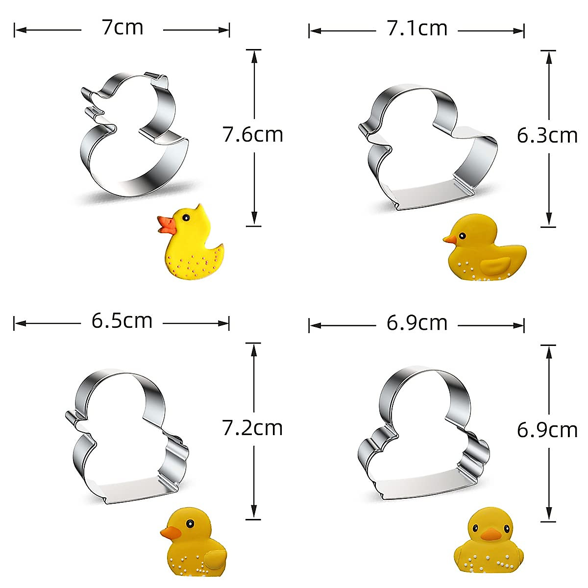 Duck Shaped Cookie Cutter Set of 4 - Cute Duck and Duckling Metal Stainless Steel Cookie Cutter Biscuit Mold for Fondant Fruit Bread Kids Birthday Party Decorations