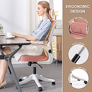 HDHNBA Office Chair High Back Ergonomic Office Chair with Lumbar Support Adjustable Headrest 3D Armrest and Lumbar Support for Home Office Chair Swivel Mesh Office Chair Pink Chair