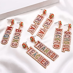 Teacher Earrings for Women Beaded Dangle Earrings Colorful Rhinestone Back To School Teacher Dangle Earrings Teacher Appreciation Gifts (FRI-YAY)