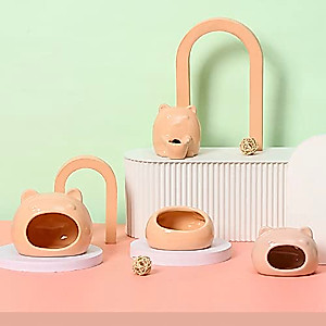 Cartoon Sculpted Ceramic Hamster House Food Feeding Bowl Water Bowl to Prevent Spilled Food and Chewing Tray Gerbils Chinchilla Ferret Hedgehog Small Animals (Orange)