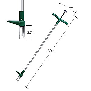 Ohuhu Stand-Up Weeder and Root Removal Tool with 3 Stainless Steel Claws, 39" Long Reinforced Aluminum Alloy Pole Manual Ruderal Remover Weed Puller Hand Tool with High Strength Foot Pedal