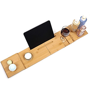 Cabot & Carlyle Luxury Bath Caddy Tray for Tub | Bath Table | Premium Bamboo Bathtub Tray for Tub | Fits All Bath Accessories Wine Glass, Books, Tablets, Cellphones, Shampoo | Bath Shelf Foldable.