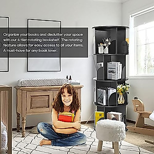 Dozont Upgraded 18" Rotating Bookshelf Tower, 4 Tier Circular Bookshelf for Kids&Adults, Wood 360° Floor Standing Book Storage Rack, Spinning Bookshelf Tower for Office Home Living Room Study, Black