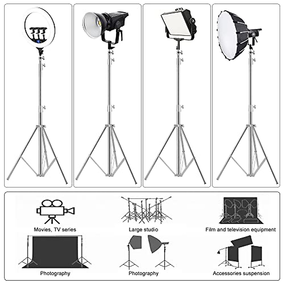 Stainless Steel Heavy Duty Photography Tripod Light Stand, 9.19 Feet/2.8m Studio Lighting Tripod for Speedlight, Strobe Light, Softbox, Umbrella