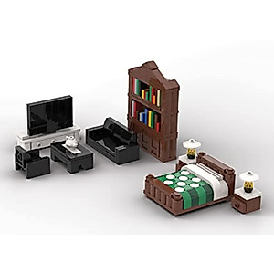 Brick Loot Toy Building Blocks Furniture Minifigure City Set Kit, For Adults & Kids Age 6+, 100% Compatible with Lego & Major Brands, Includes Bookcase, TV, Bed, Couch, Chair, Coffee Table, 236 Pieces
