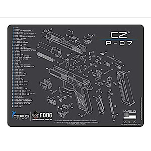 EDOG P07 Gun Cleaning Mat - Schematic (Exploded View) Diagram Compatible with CZ P-07 Series Pistol 3 mm Padded Pad Protect Your Firearm Magazines Bench Surfaces Gun Oil Solvent Resistant