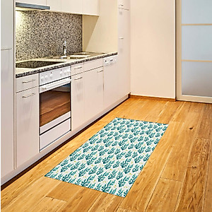 Ambesonne Nautical Area Rug, Underwater Composition Corals and Fish Silhouettes, Flat Woven Accent Rug for Living Room Bedroom Dining Room, 2.6' x 5', Teal Yellow