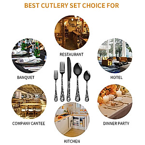 XIAOYU 20-Piece Bizarre Flatware Set, Gothic Skull Silverware Set for 4, Skeleton Flower Unique Pattern Design, Knives/Forks/Spoons Cutlery Set Halloween Event Tableware Utensils, Black