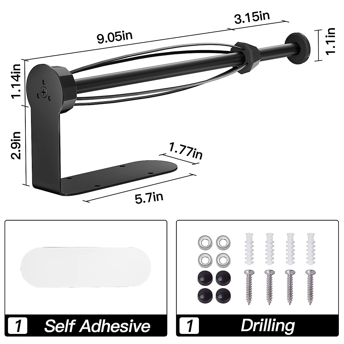 CYY Paper Towel Holder, Single Hand Operable Paper Towel Holder Under Cabinet with Damping Effect Adhesive Wall Mount Paper Towel Holder for Bathroom Kitchen Black