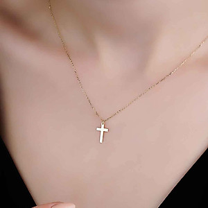 jewelryist 14k Solid Gold Cross Necklace for Women | 18" Necklace Length | 0.80mm Adjustable Rolo Chain