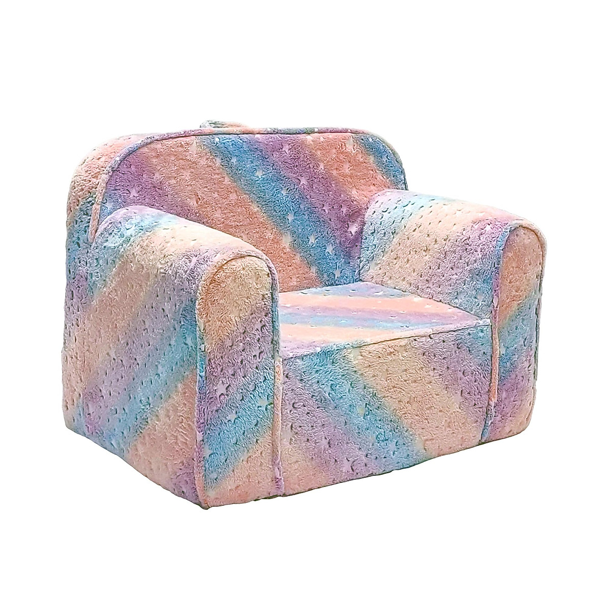 magic handle Kids Chair, Toddler Armchair with Foam, Glow in The Dark Kids Foam Sofa with Plush Removable Washable Cover Carrying Handle (Rainbow Pink)