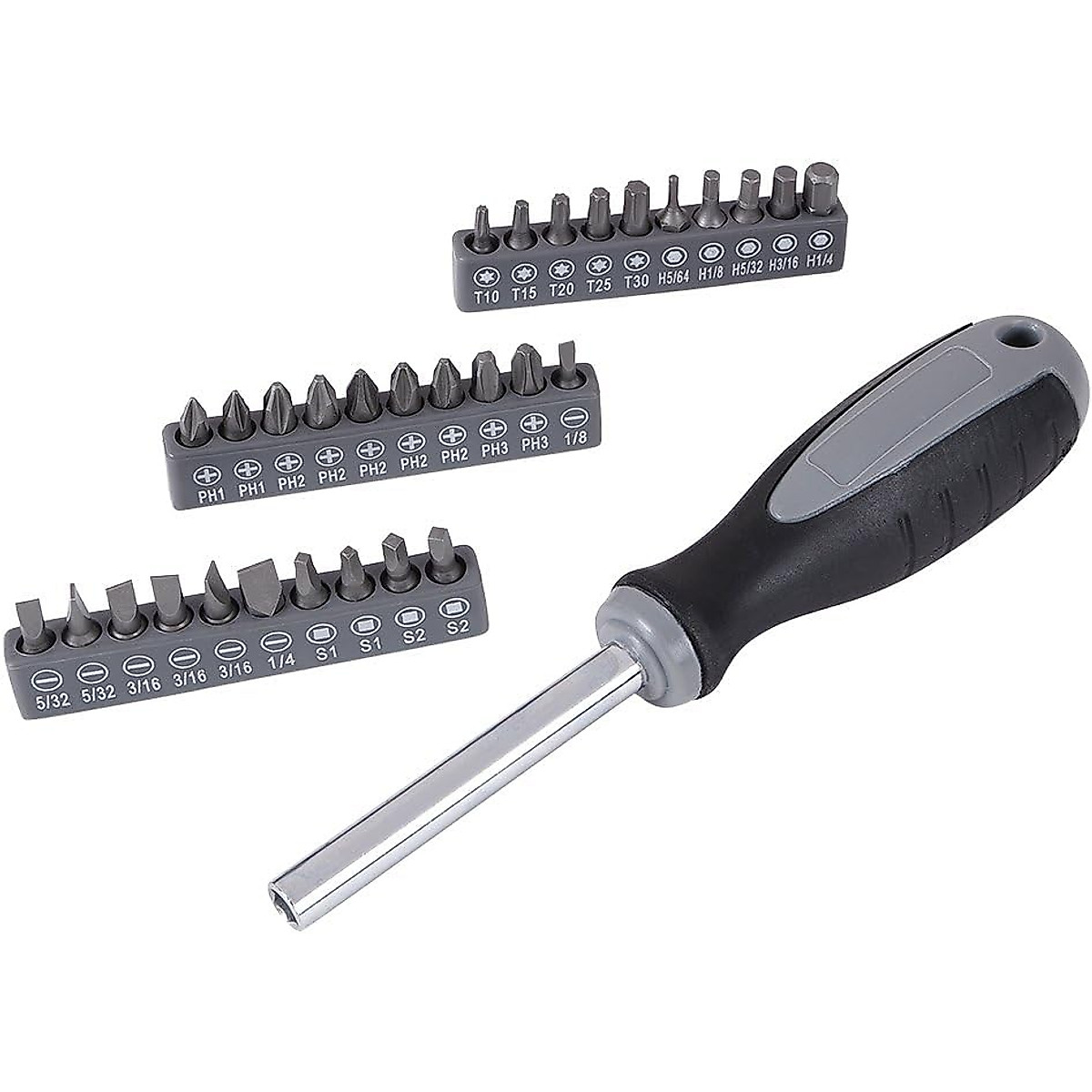 Amazon Basics 65 Piece Home Basic Repair Tool Kit Set With Bag, Silver, Black