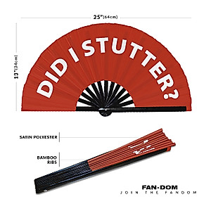 Did I Stutter? hand fan foldable bamboo circuit hand fan funny gag slang words expressions statement gifts Festival accessories Rave handheld Circuit event fan Clack fans (Red)