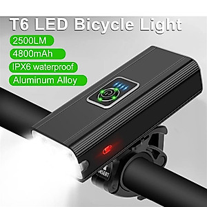 2500Lumen T6 Bicycle Light Front Lanterna Bicicleta MTB Headlight Bicycle Lamp Powerful Light for Bicycle Flashlight Lighting (Color : Bike Headlight)