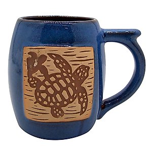 Blue Coffee Mug with a Brown and Tan Turtle Design, Nautical Theme, 5.25 Inches