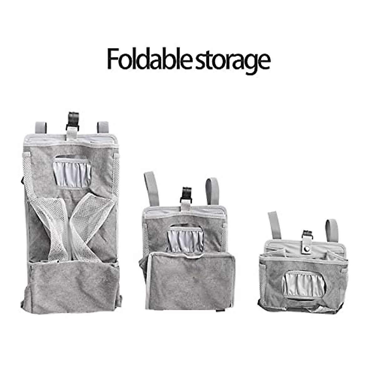 WSNM Hanging Diaper Organizer,Baby Bed Hanging Organizer,Nursery Organization Baby Diaper Holder, Diaper Stacker Storage for Crib, Playard, Changing Table or Wall with 2 Buckle straps (Gray)