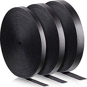 3 Rolls Fastening Tape Cable Ties Reusable Fastening Nylon Tape 1 Inch 1/2 Inch 3/4 Inch Double Side Hook Roll Hook and Loop Straps Wires Cords Management Wire Organizer Straps (30 Yard, Black)