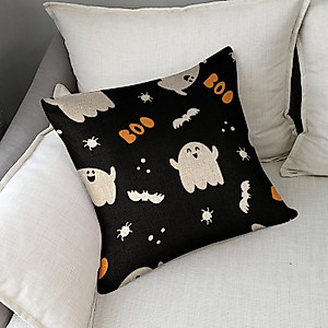 Halloween Cartoon Ghost Bats Throw Pillow Covers 18×18 Pillowcases Set of 2 Spider Boo Linen Decorative Square Pillow Case Cushion Covers Standard Size for Sofa Couch Outdoor Bed Pillow Protectors