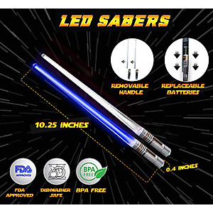 LIGHTSABER CHOPSTICKS LIGHT UP STAR WARS LED Glowing Light Saber Chop Sticks REUSABLE Sushi Lightup Sabers-Removable Handle Dishwasher Safe-Premium GIFT BOX & CARRY CASE Included-8 COLOR MODES-4 PAIRS